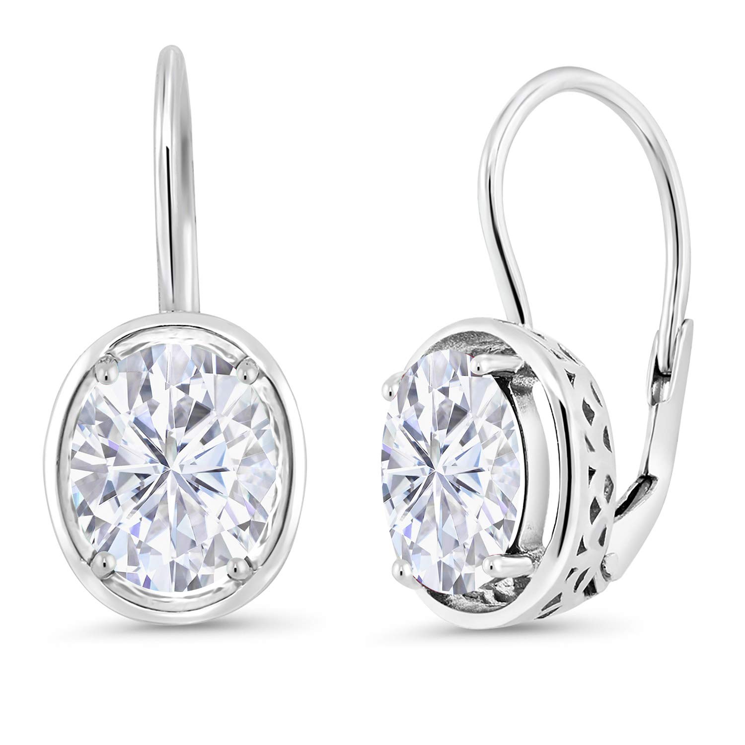 Gem Stone King 925 Sterling Silver White Moissanite Dangle Earrings For Women | 4.20 Cttw | Oval 9X7MM