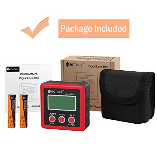 Neoteck Digital Angle Finder, Backlight LCD Digital Angle Gauge Protractor Inclinometer Bevel Box, Magnetic Base, Data Hold, IP54 Dust and Water Resistant- Red