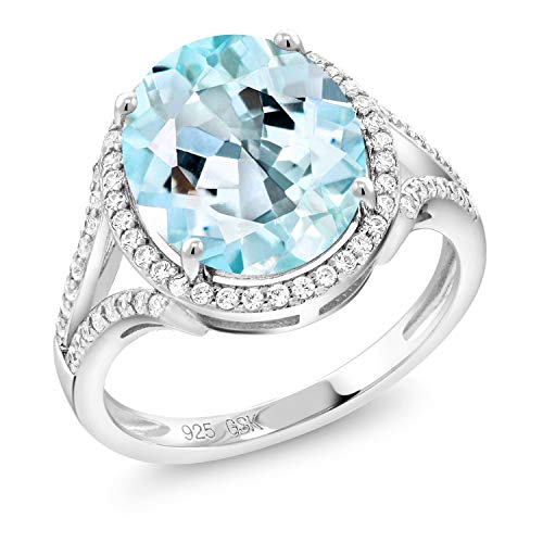 Gem Stone King 925 Sterling Silver 12X10MM Oval Gemstone Birthstone Halo Engagement Ring | Wedding Anniversary Promise Ring For Women | Available In Size 5,6,7,8,9