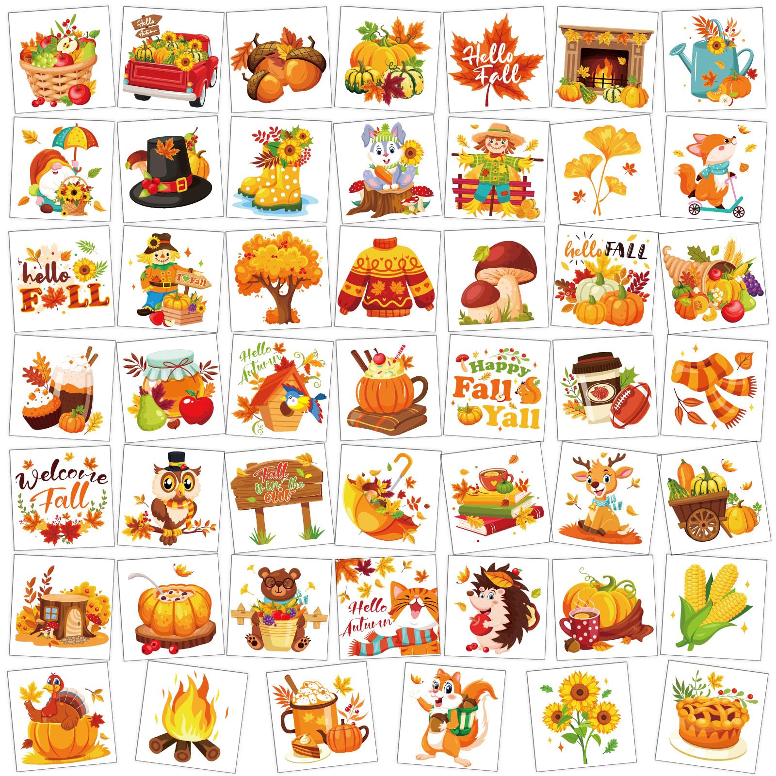 HOWAF 96pcs Fall Temporary Tattoos for Kids, Fall Harvest Face Tattoos for Welcome Fall Hello Autumn Party Decoration Supplies, Autumn Harvest Tattoo Stickers with Pumpkin Scarecrow Design