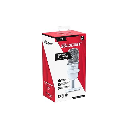 HyperX SoloCast β USB Condenser Gaming Microphone, for PC, PS5, PS4, and Mac, Tap-to-Mute Sensor, Cardioid Polar Pattern, Great for Streaming, Podcasts, Twitch, YouTube, Discord - White
