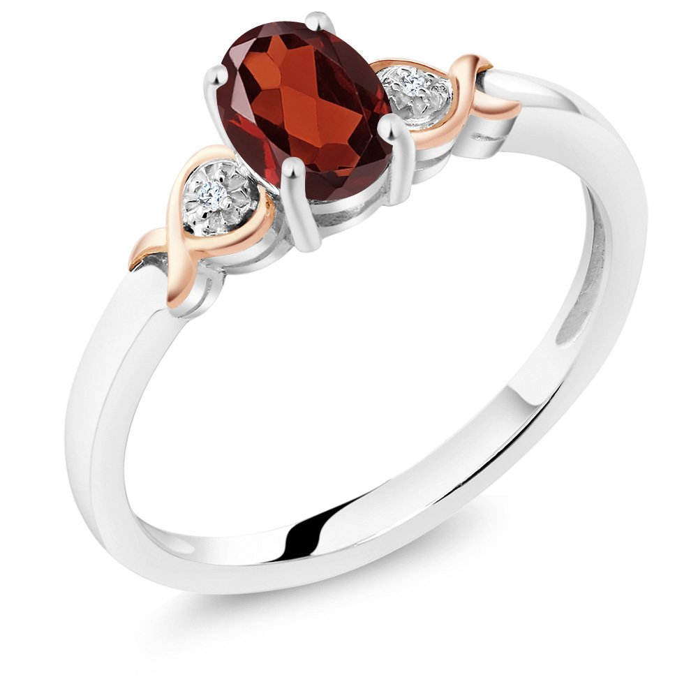 Gem Stone King 925 Sterling Silver and 10K Rose Gold Red Garnet and Diamond Accent Ring For Women (0.90 Cttw, Gemstone Birthstone, Available In Size 5, 6, 7, 8, 9)