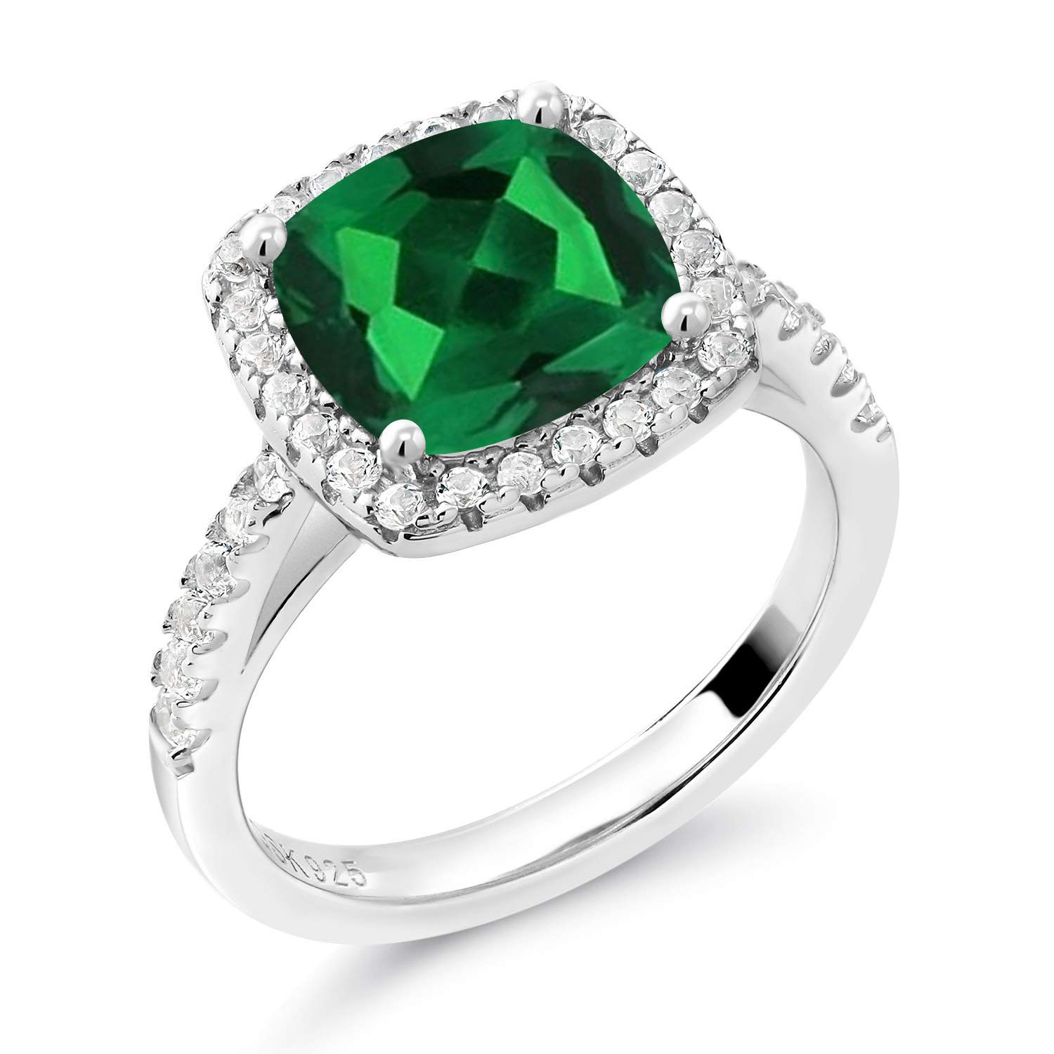 Gem Stone King 925 Sterling Silver Simulated Emerald and White Created Sapphire Engagement Ring For Women (3.00 Cttw, Available In Size 5, 6, 7, 8, 9)