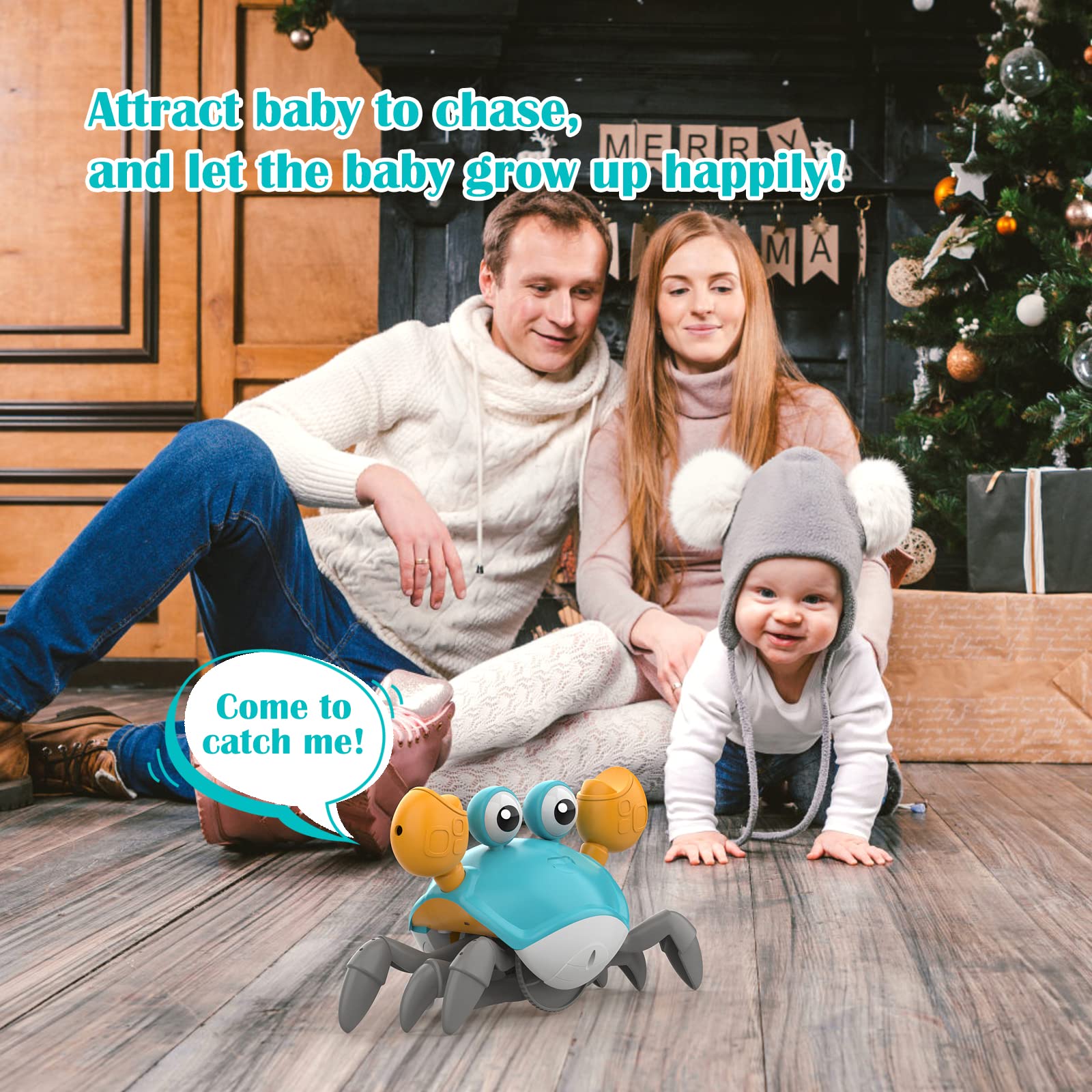 HIMEN Musical Crawling Crab Baby Toy, Rechargeable Walking Crab Toy with LED Light, Automatically Avoid Obstacle, Fun Interactive Development Baby Toys 6 to 12, Gifts for Kids Babies Toddlers