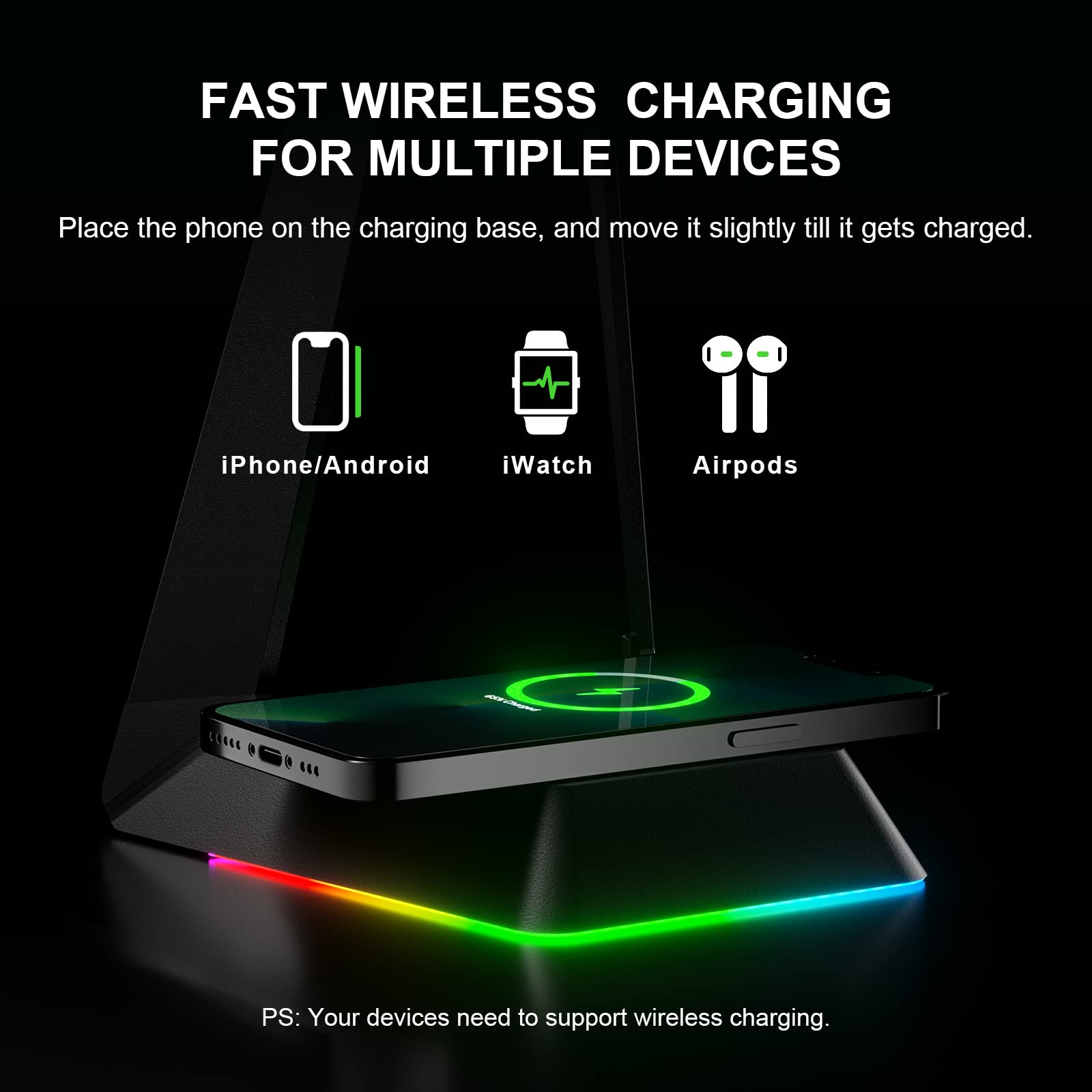 GTRACING Gaming Headphone Stand, Gaming Headset RGB Holder with Wireless Charger, 3 USB Hub, 3 in 1 Multi-Functional Base Station, Gifts for Gamers, PC Game Earphone Accessories