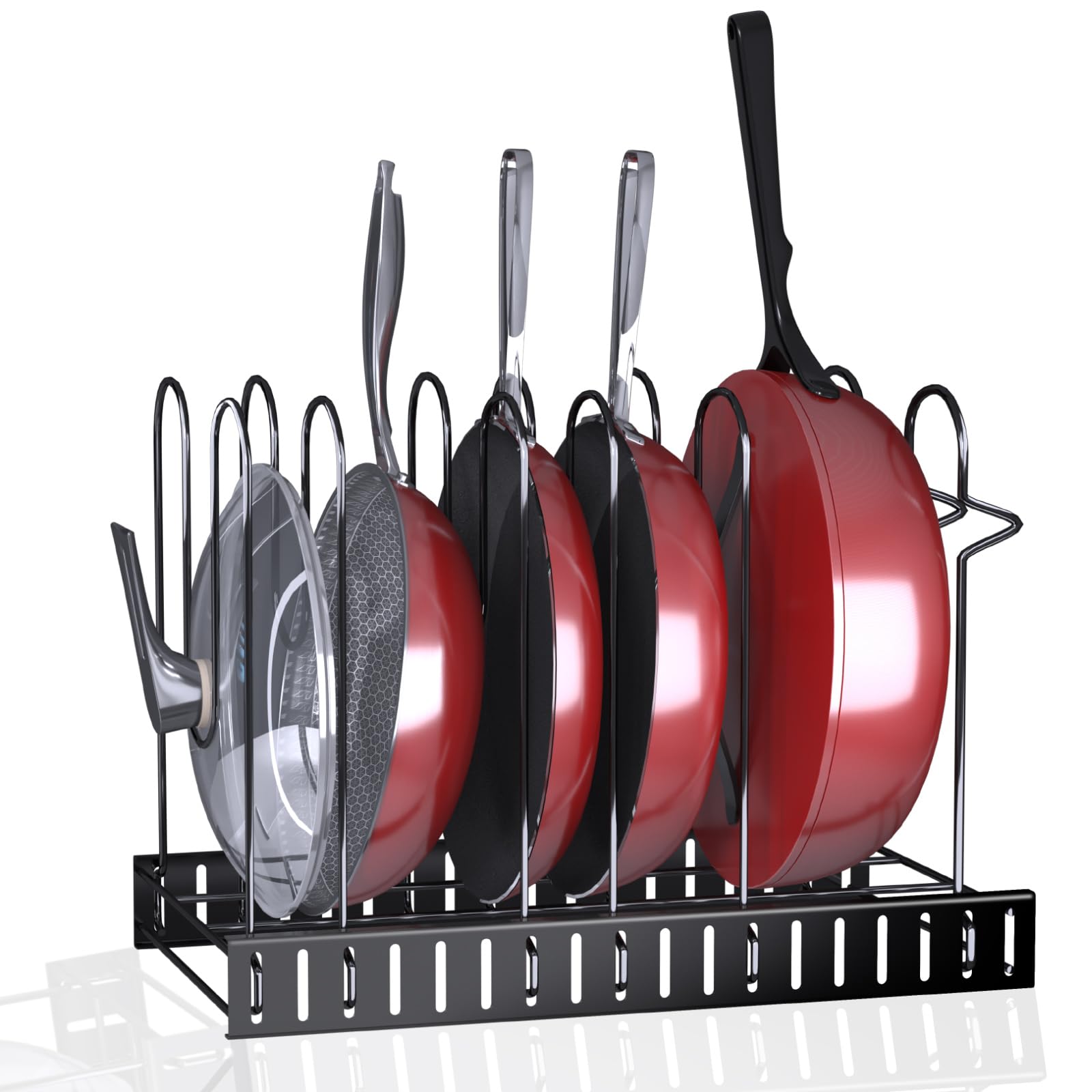 HAOWUJIN Pot And Pan Organizer For Cabinet, 3 Diy Methods Pot Organizer Rack for Under Cabinet, Kitchen 8 Tiers Adjustable Cookware Bakeware Cookie Sheet And Cutting Board Pot Lid Organizer