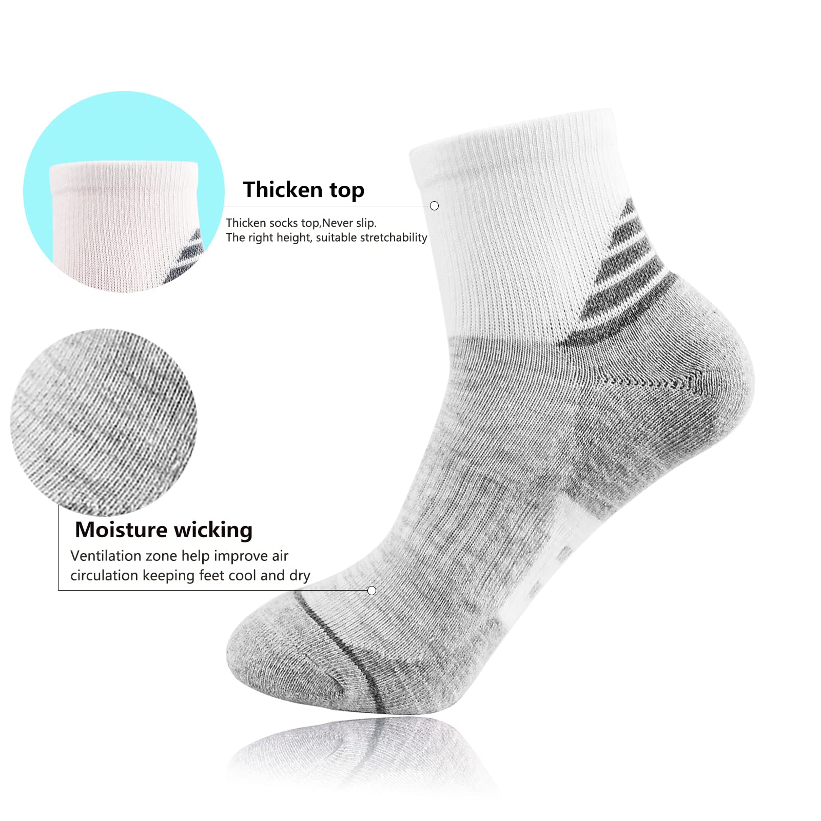 J.WMEET Women's Athletic Ankle Socks Quarter Cushioned Running Socks Hiking Performance Sport Cotton Socks 6 Pack (3 Light grey + 3 Dark grey)