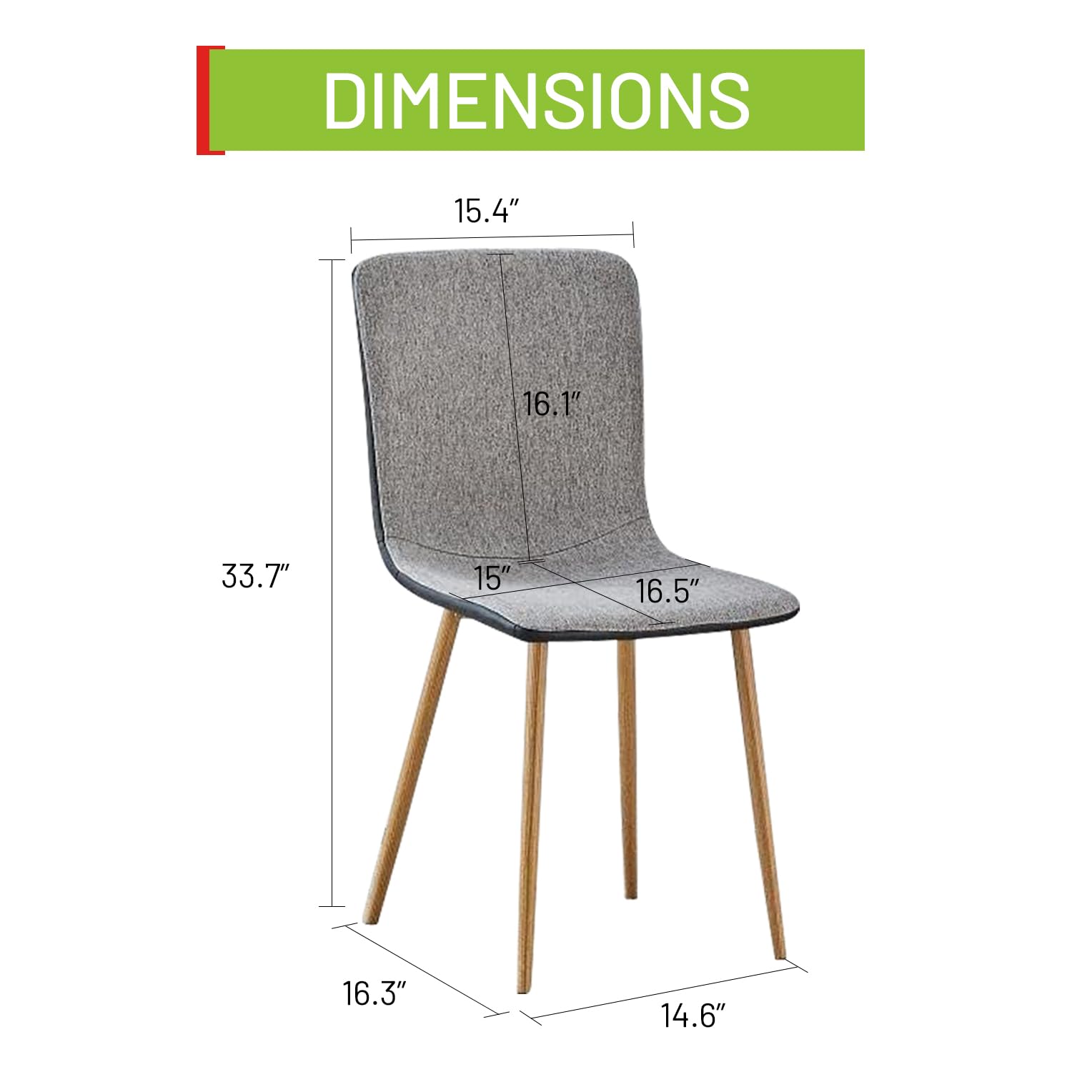 FurnitureR Dining Chairs Set of 4 Comfy Side Seating with Fabric Cushion PU Back and Sturdy Oak Legs for Kitchen Living Waiting Room, Grey