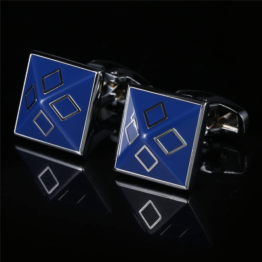 Geometric Shape Blue Trim French Cufflinks Men's Shirt Enamel Cuff Studs Cuff Buttons Men (Color : A, Size : One Size)