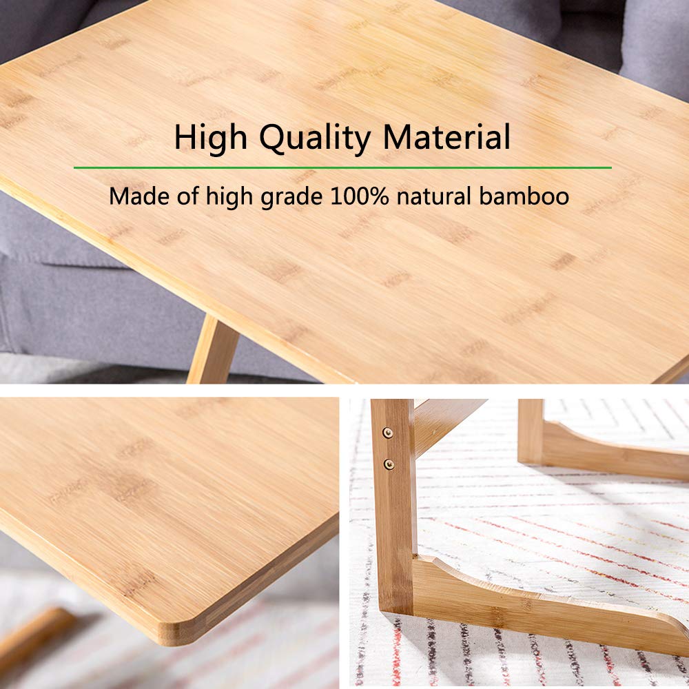 Goujxcy Bamboo Snack Table,Sofa Couch Coffee End Table Bed Side Table Laptop Desk Modern Furniture for Home Office,Natural Wood