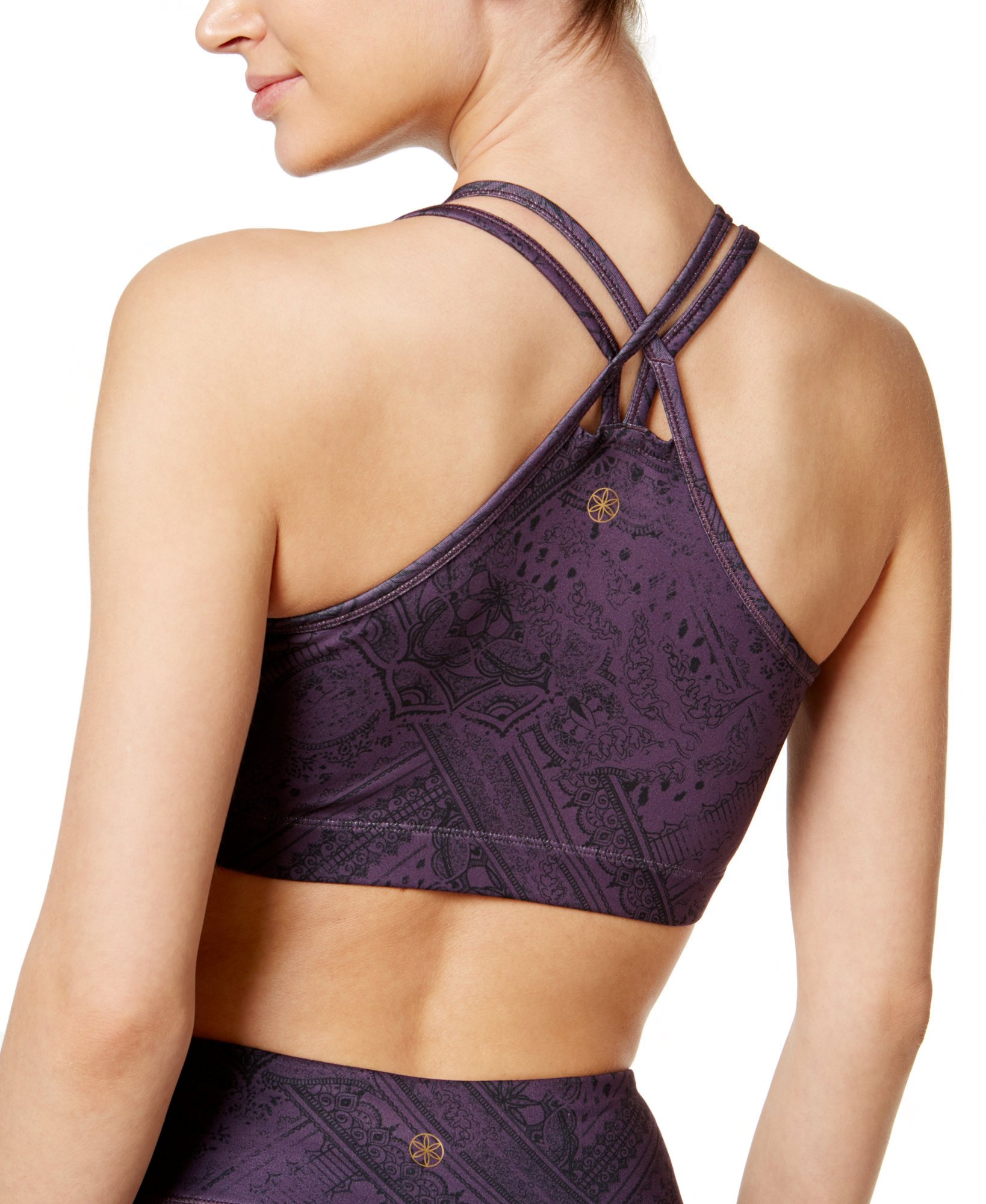 Gaiam Mia Women's Printed Low-Impact Sports Bra (Violet Adorned Print, X-Small)