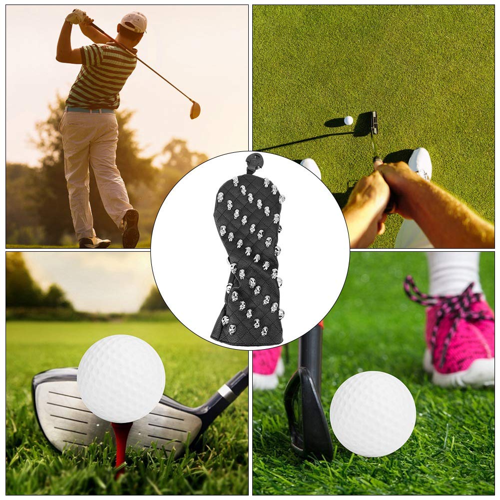 Golf Head Cover,Keenso Golf PU Skull Wooden Club Head Protector Cover Headcover Protector Accessory Black(M)