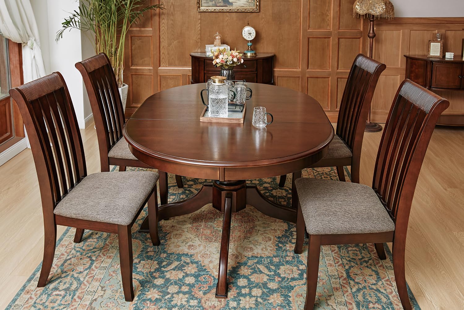 FurnitureR Dining Chairs Set of 4, Wooden Armless Kitchen Chair with Solid Rubber Wood Legs High-Back Dining Room Chairs with Upholstered Padded Cushion, Brown