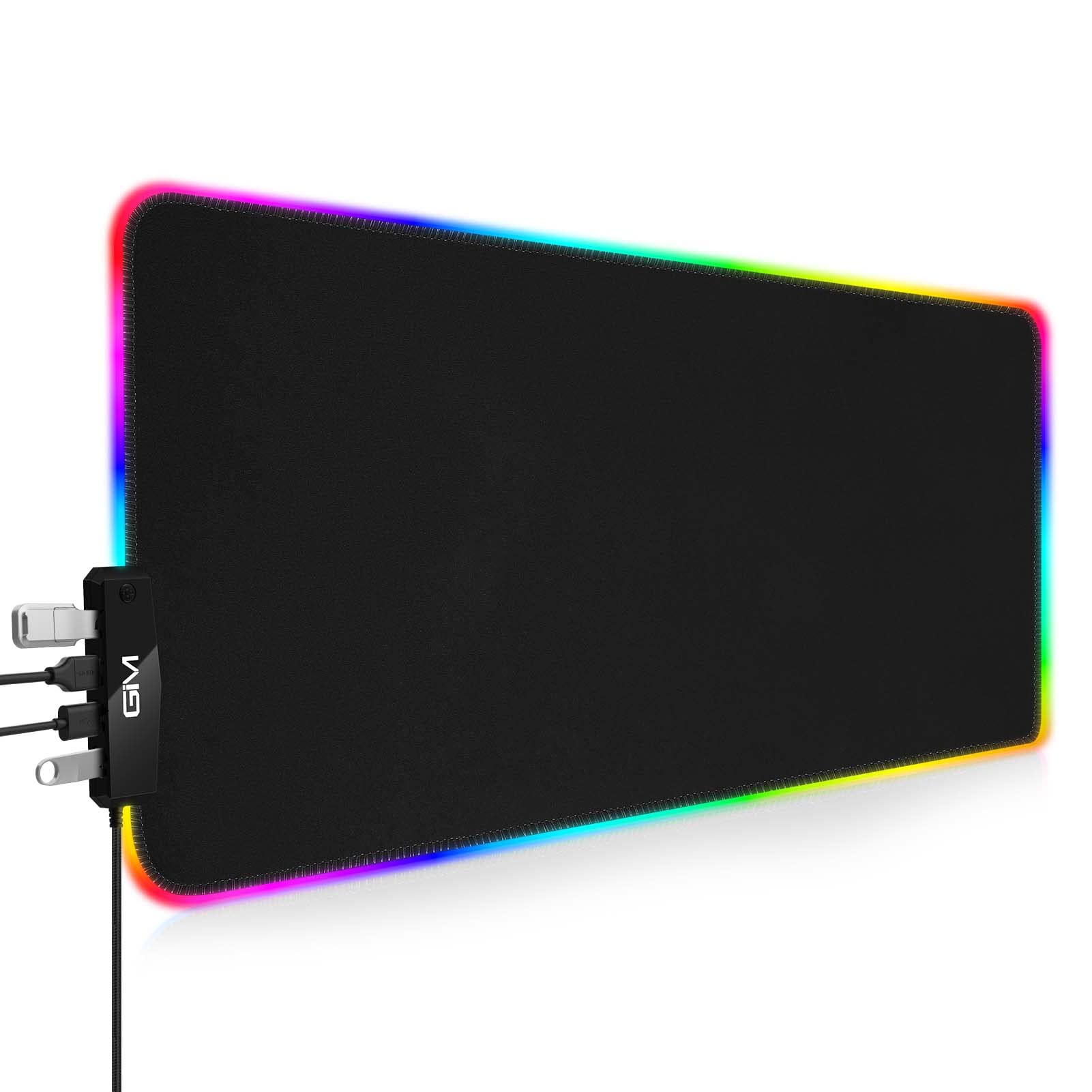 GIM RGB Gaming Mouse Pad, 4 USB Port, 14 Lighting Modes, 5mm Ultra Thick, Oversized Glowing Led Extended Mousepad, Anti-Slip Rubber Base Waterproof Keyboard Mouse Mat 31.5×11.8 inches