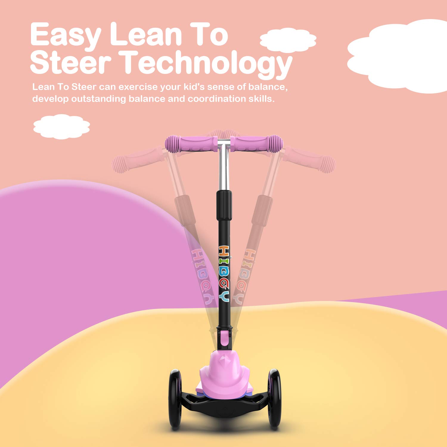Hiboy Q1 Scooter for Kids - 4 Adjustable Heights, 3 Wheels with 2 LED Light-Up Front Wheels, Foldable Toddler Scooter for Boys and Girls from 2-6 Years Old
