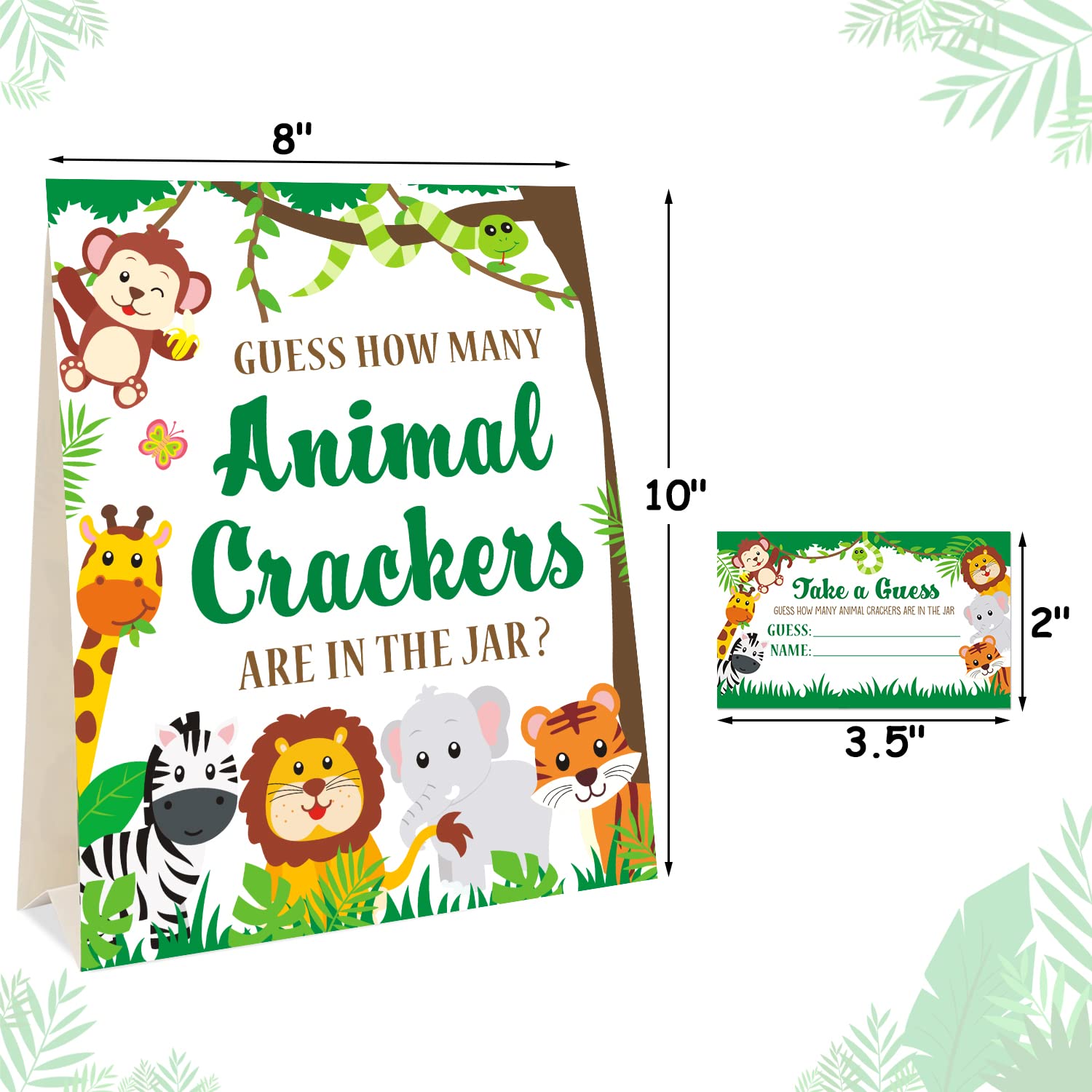 Guess How Many Animal Crackers Jungle Safari Baby Shower Game with Standing Sign and 30 Cards