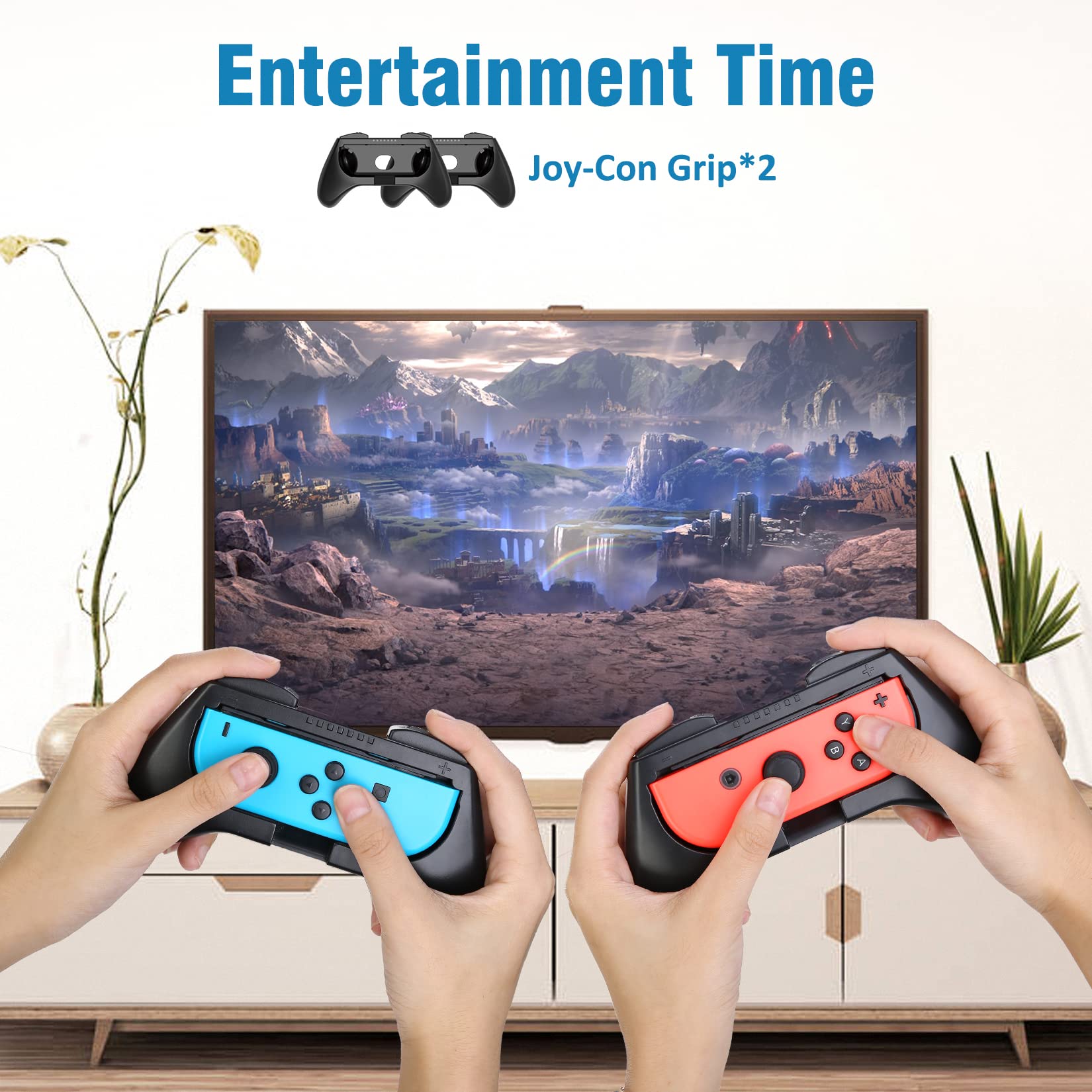 HEYSTOP Switch Accessories Bundle 27 in 1 Compatible with Nintendo Switch, Gift Kit with Carrying Case, Dockable Protective Case Cover, Screen Protector, Steering Wheel, Joycon Grip & More (Black)