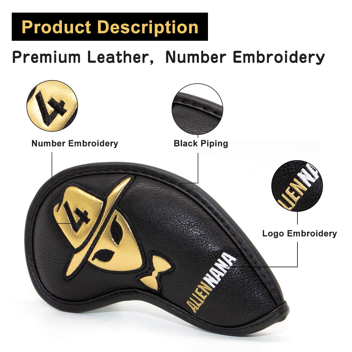 Golf Club Headcover Set Golf Driver Cover Fairway Cover Hybird Covers Iron Headcover Blade Putter Covers, Synthetic Leather Headcover