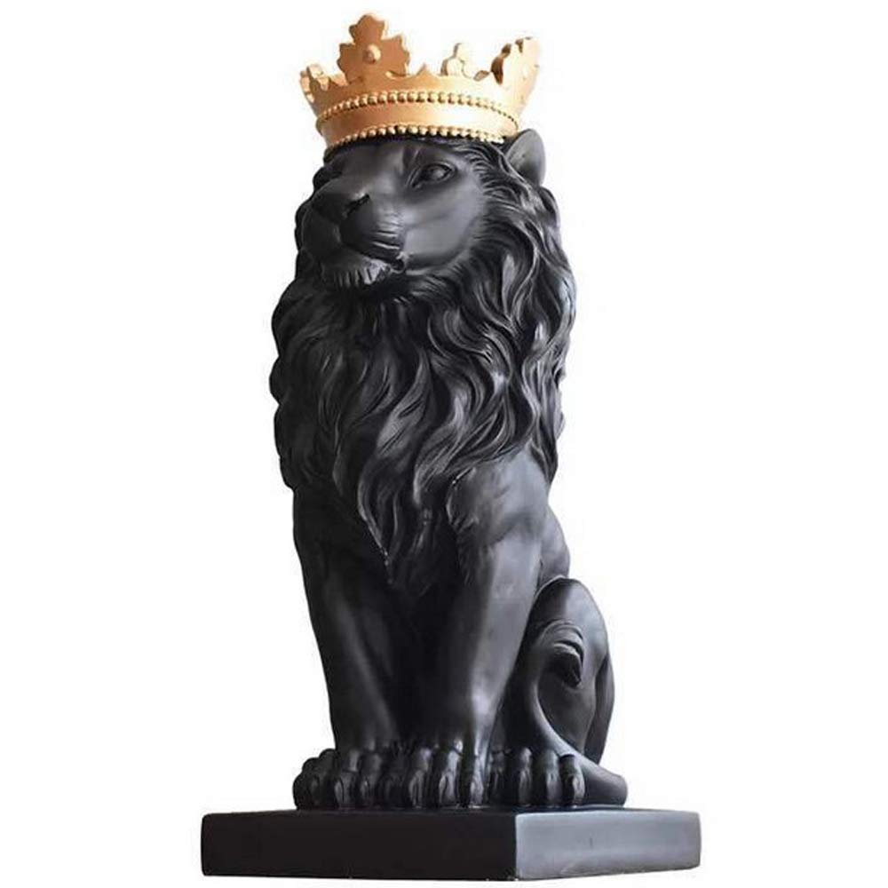 H&W 15''H Crown Lion King Statue, Nordic Style Home and Study Decoration, Collectible Figurines, Best Gift for The Man, White (HH16-D2)