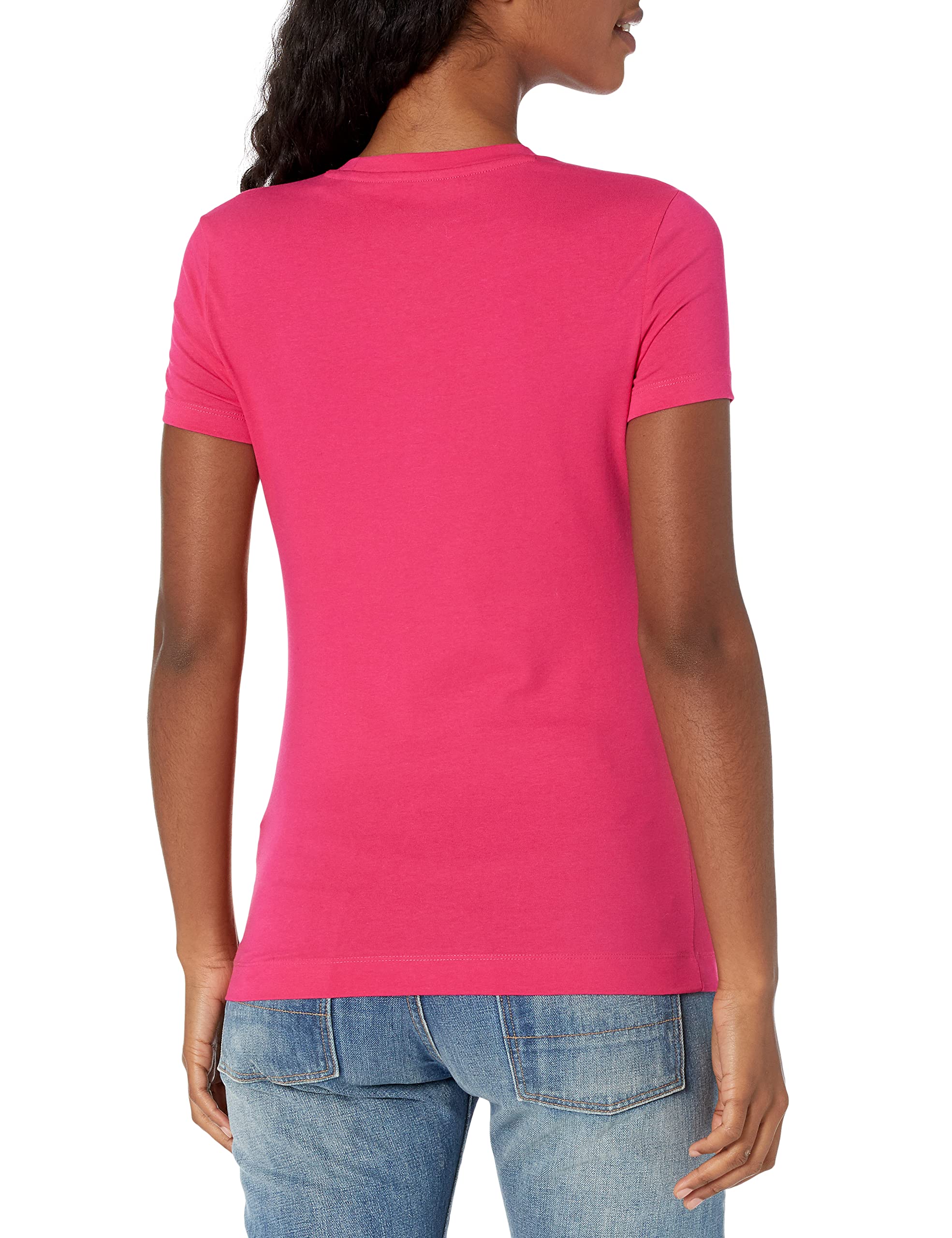 GUESS Women's Short Sleeve Crew Neck Amalur Tee, Pink Peacock, Extra Large