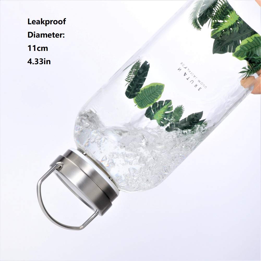 Gulujoy Glass Water Bottle 64 oz LeakProof Lid Neoprene Sleeve Wide Mouth Portable Reusable Eco Friendly