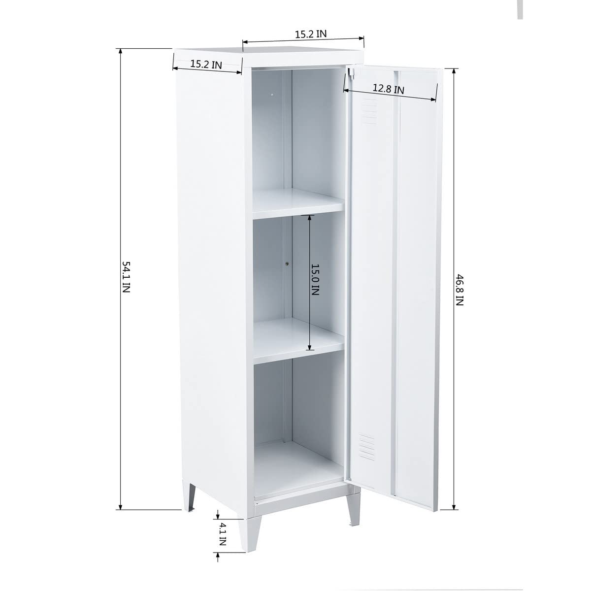 FurnitureR 54.1" High Standing Metal Cabinet Storage Organizer Console Stand 3-in-1 Shelves Removable, for Gym,Library,Office, White