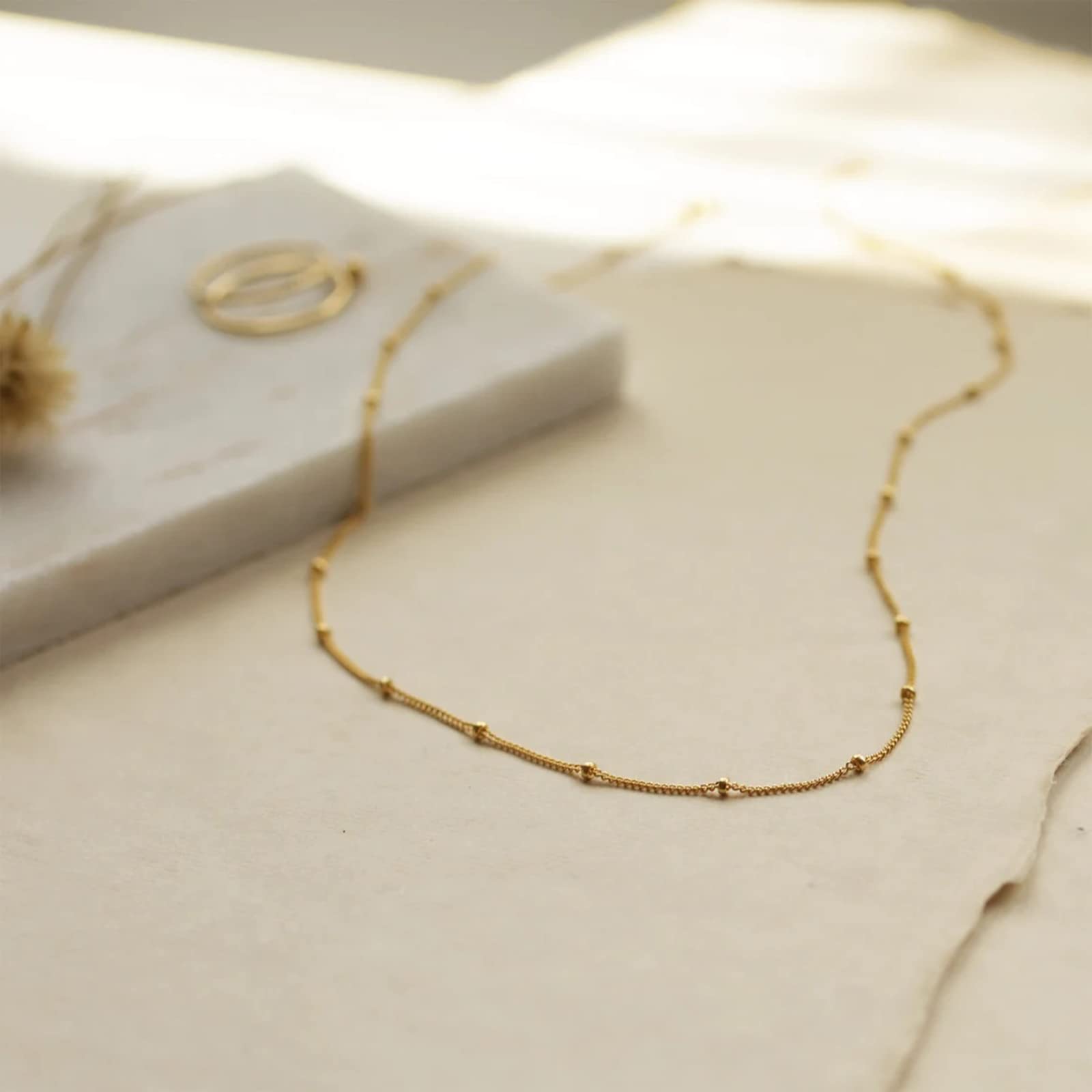 Havopso Dainty Satellite Necklace 18K Gold Plated Minimalist Beaded Satellite Chain Delicate Gold Chain Choker Necklaces for Women