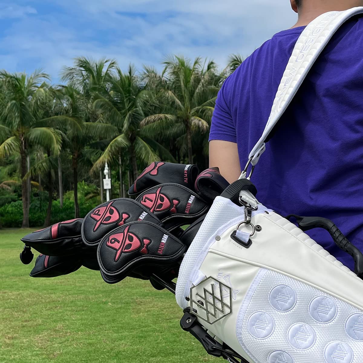 Golf Club Headcover Set Golf Driver Cover Fairway Cover Hybird Covers Iron Headcover Blade Putter Covers, Synthetic Leather Headcover