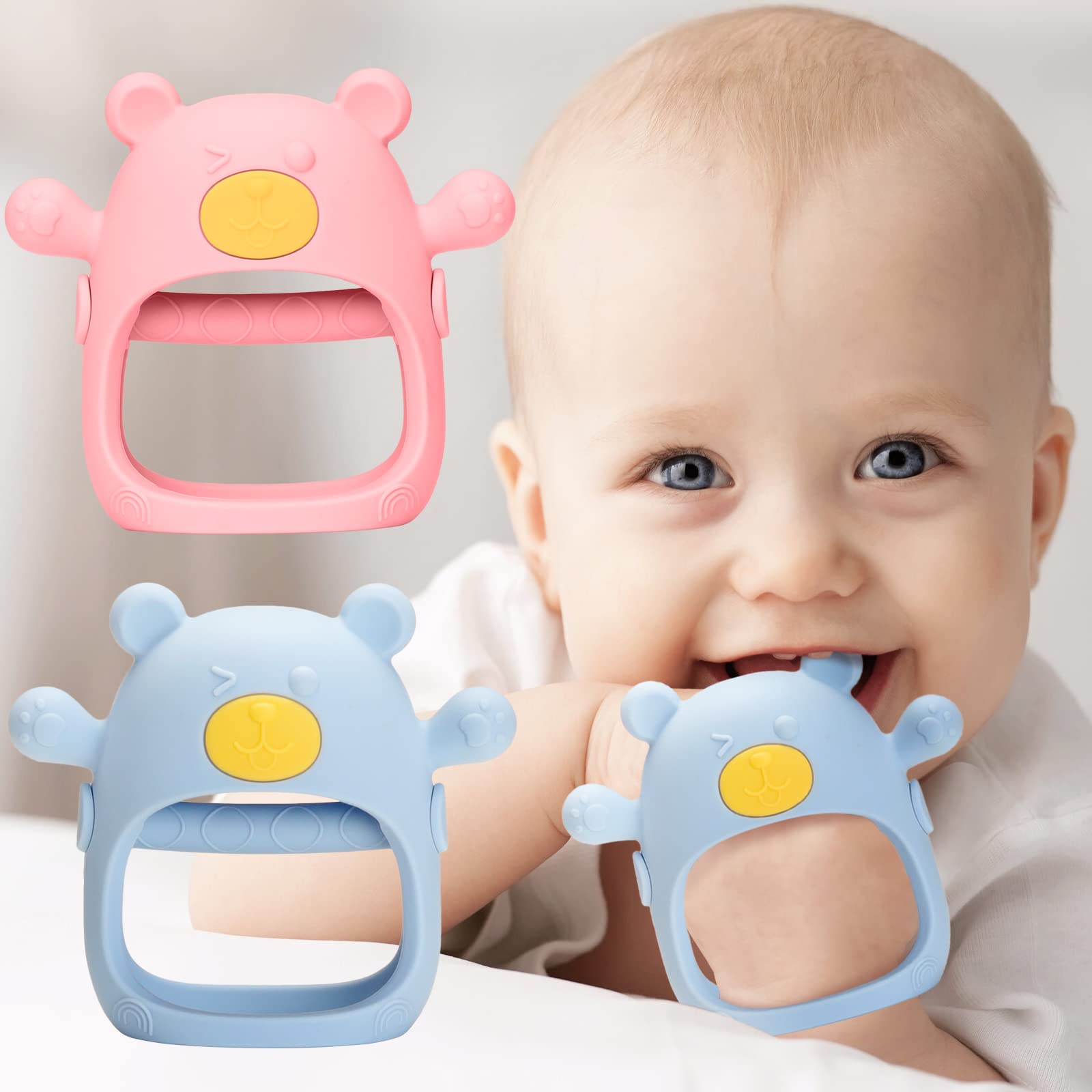 Never Drop Baby Teething Toy for 0-6 Month Infants, Dust-Proof Baby Chew Toys & Soothing Pacifier 2-in-1, Silicone Hand Teether for Babies 6-12 Months Sucking Needs, BPA Free