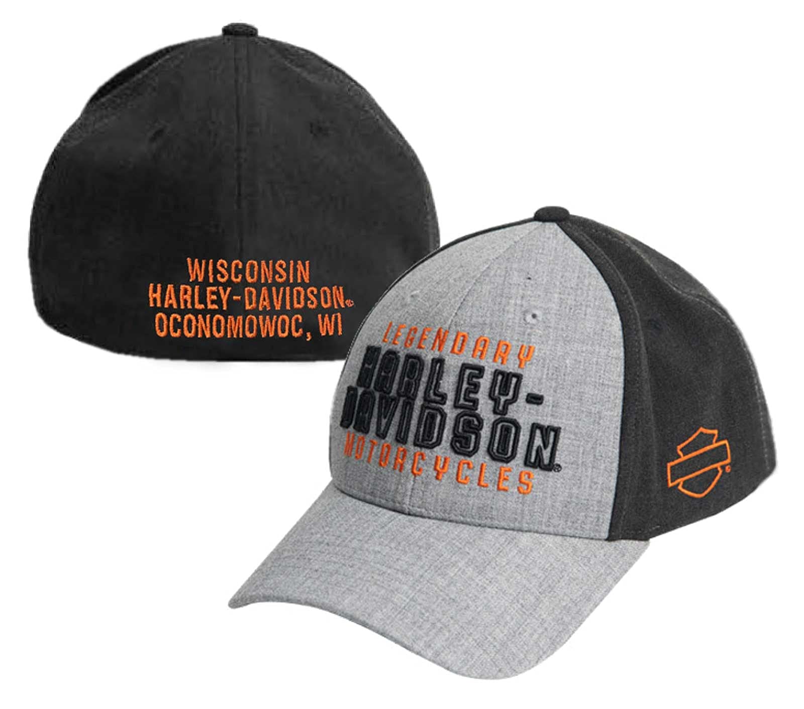 Harley-Davidson Men's Hazard Curved Stretch Fit Colorblocked Baseball Cap (L/XL) Gray