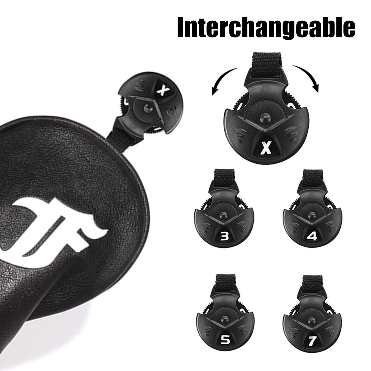 Golf Driver Fairway Hybrid Rescue Wood Club Head Covers Headcovers Set for Woods - Leather Golf Club Protector Case (Black-3pcs(D/F/H))