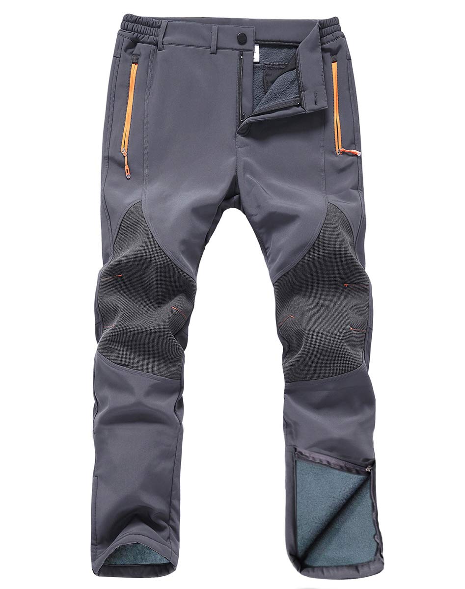 Gash Hao Mens Snow Ski Waterproof Softshell Snowboard Pants Outdoor Hiking Fleece Lined Zipper Bottom Leg (180Grey, 32W x 34L)