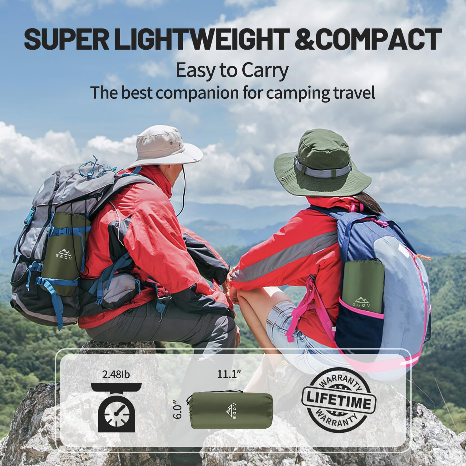 GGOV Double Sleeping Pad for Camping with Built-in Foot Pump, Extra Thick 4.7 Inch Inflatable Sleeping Pat and Pillow for Backpacking, Hiking, and Traveling