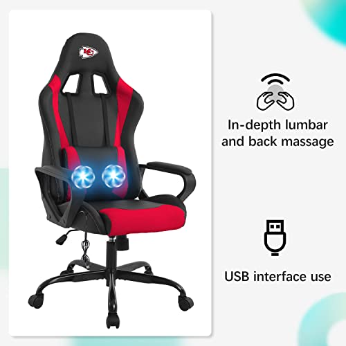 Gaming Chair High Back Computer Chair Comfortable Massage Office Chair Executive Racing Chair Adjustable Height Ergonomic PU Desk Chair with Lumbar Support Armrest for Home Office (Red, KC)