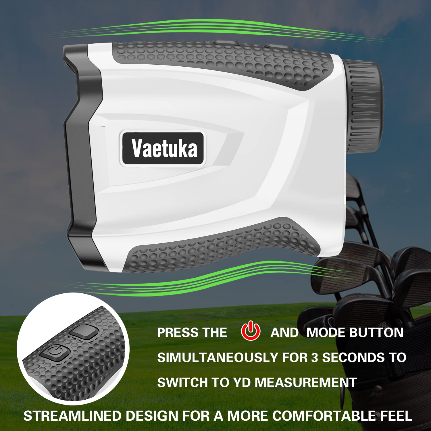 Golf Rangefinder Vaetuka Laser Rangefinder Magnetic 874Y 6.5X Magnification Clear View with Flagpole Lock & Vibration for hunt shoot golf
