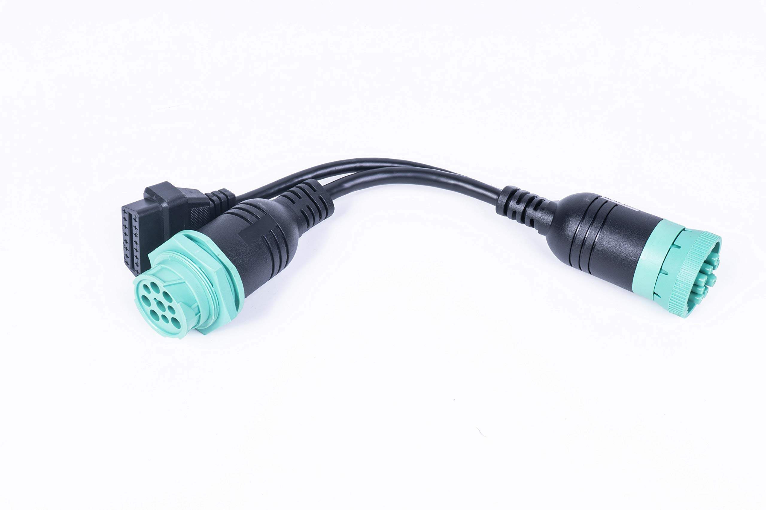 Green Type 2 J1939 9pin Female to OBD2 and to nut J1939 Male Splitter Y Cable for Truck Freightliner GPS ELD Tracker Moulded Type 30cm