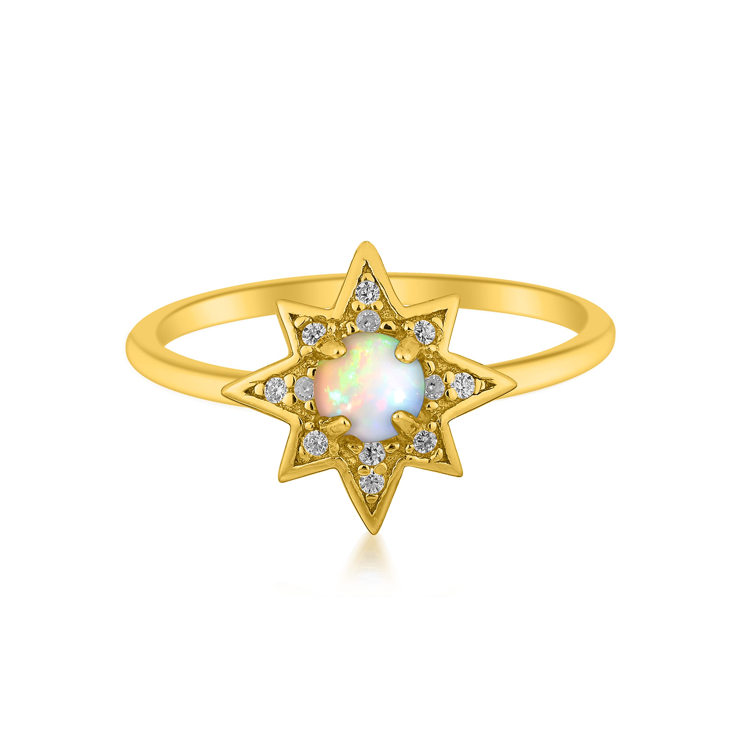 FULULAY 14K Gold Plated Sterling Silver|Hand Cut Welo Ethiopian Opal Starburst Ring|Size 7|Great Gifts For Women