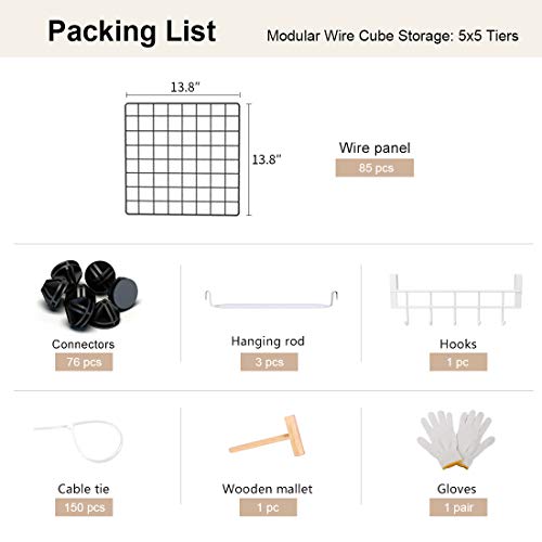 GEORGE&DANIS Wire Cube Storage Organizer Portable Wardrobe Closet Multi-Use DIY Shelf Modular Bookshelf Bookcase Metal Rack (71x14x71 inches), Black