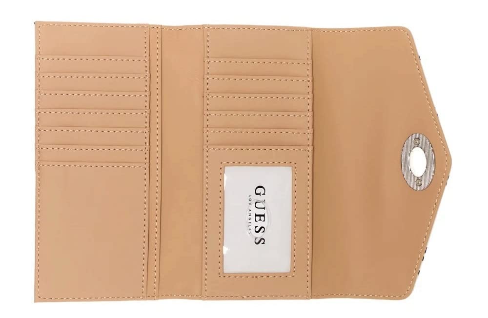 GUESS Women's Kerris Logo Print Twist Lock Trifold Slim Wallet Clutch Bag - Natural/Brown