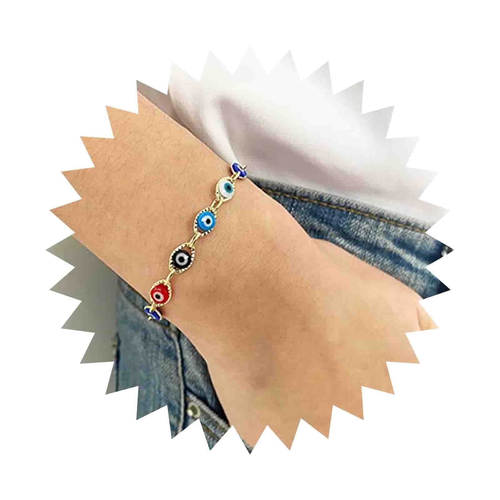 Iaceble Boho Evil Eye Bracelet Colorful Evil Eye Chain Bracelet Turkish Evil Eye Beads Bracelet Lucky Eye Bracelet Jewelry for Women