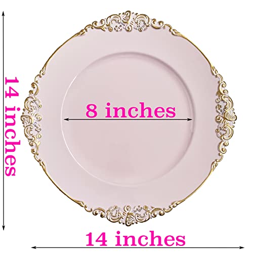 Henilosson Pink Charger Plates Gold Trim - Antique Plate Chargers for Dinner Plates - Set of 6 Dinner Chargers(6,pink)