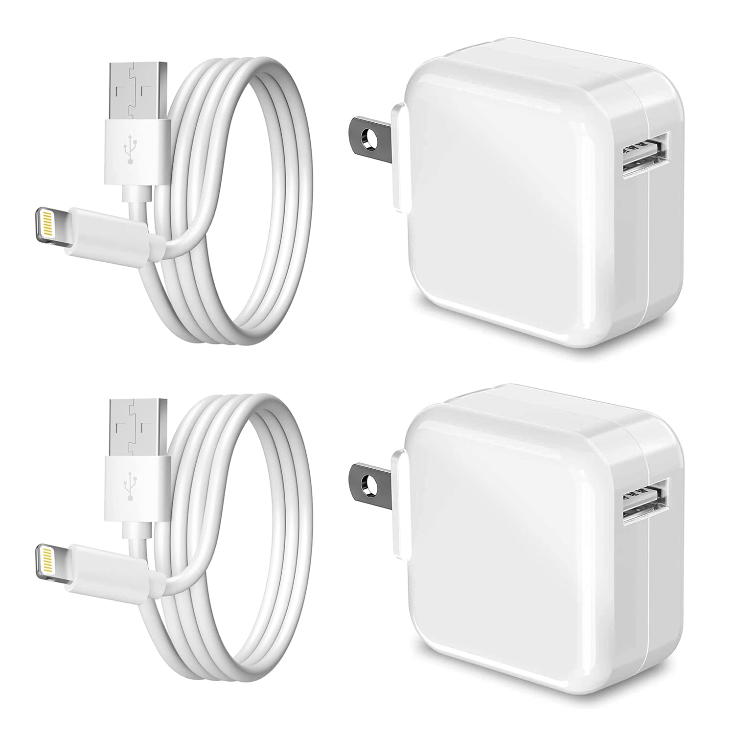 iPad Charger iPhone Charger【Certified】 [2-Pack] 12W USB Wall Charger Fast Charging Block Foldable with 6FT USB Cable Compatible with iPhone, iPad, iPad Mini, iPad Air 1/2/3