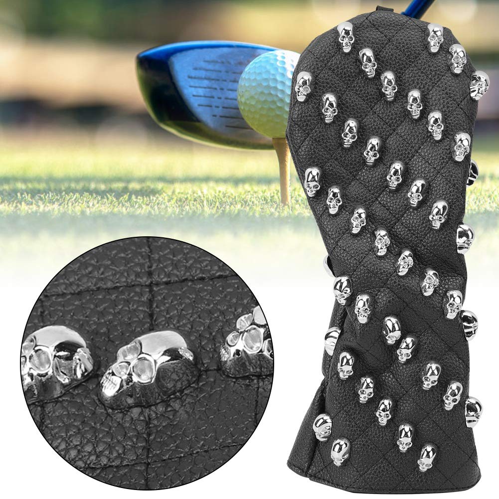 Golf Head Cover,Keenso Golf PU Skull Wooden Club Head Protector Cover Headcover Protector Accessory Black(M)