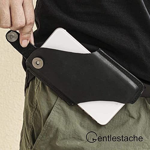 Gentlestache Leather Phone Holster, Phone Holder for Belt Loop, Cell Phone Cases, Leather Belt Pouch with Magnetic Button Black