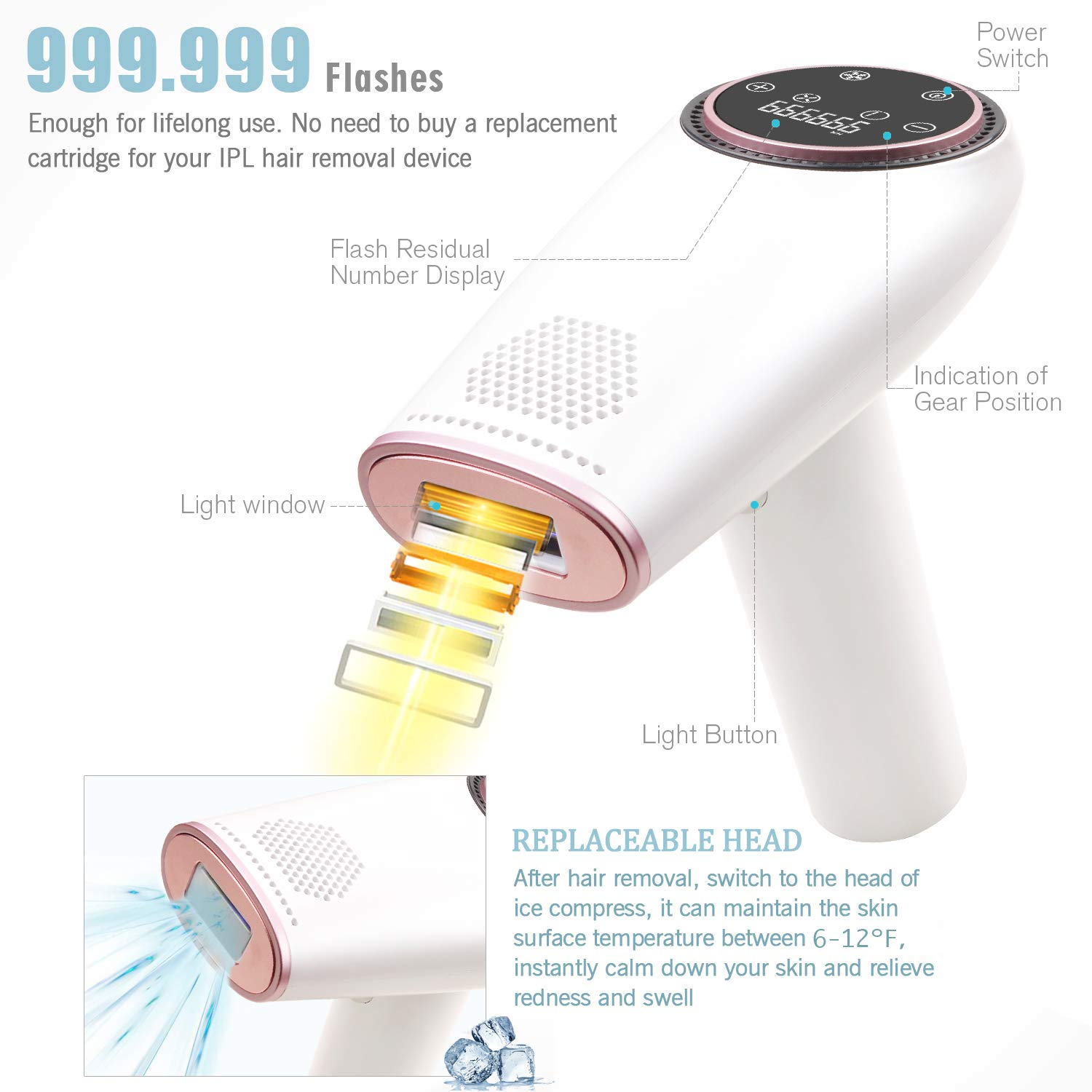 Hair Removal for Women and Men Permanent Flashes ICE Cooling Painless Device Hair Remover Laser System Home Use,ICE1