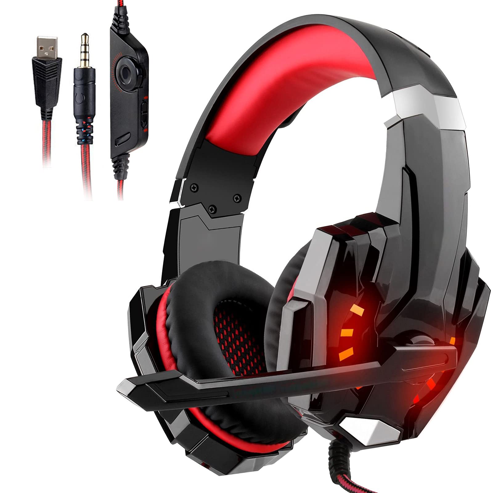 GALOPAR Stereo Gaming Headset for PC, PS4, Xbox One, 3D Surround Sound Headset with Noise Canceling Mic LED Light, Over-Ear Headphones Compatible with PS4, Xbox One, Switch, PC, Mac, Laptop