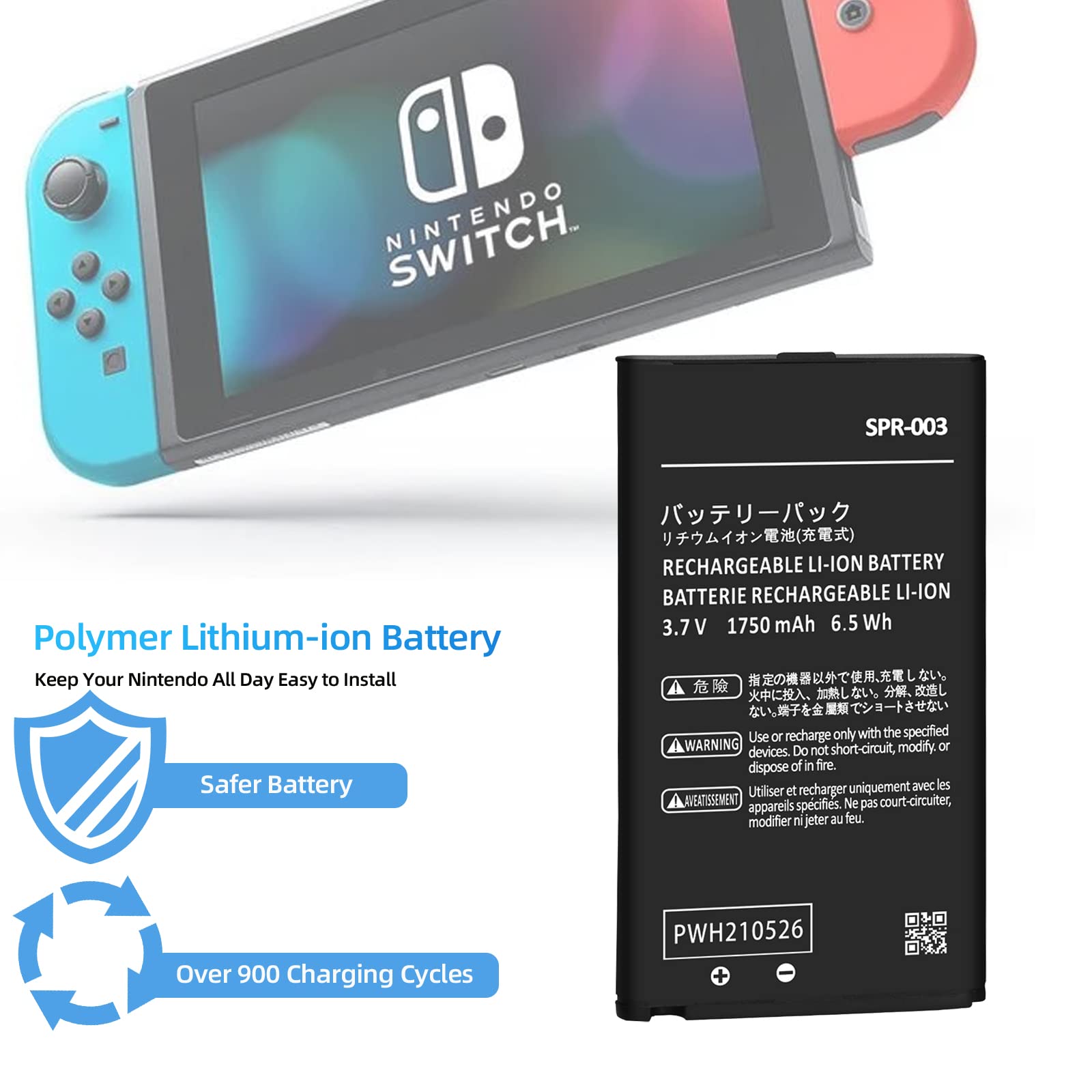New 3DS XS SPR-003 Replacement Battery for Nintendo 3DS XL and N3DS XL, 1750Mah High Capacity Switch 3DS XL Battery, This Battery Not Compatible with Regular 3DS