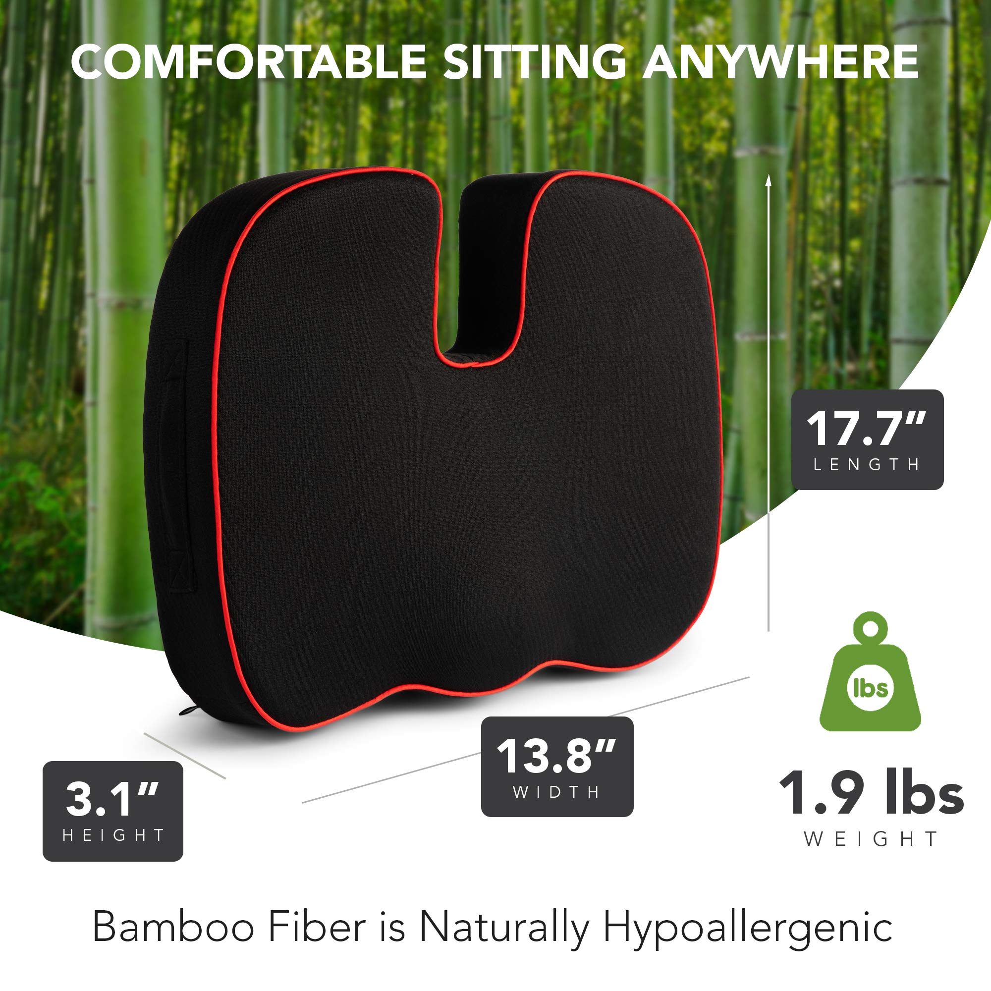 HOLOCENE Memory Foam Seat Cushion for Lumbar Support, Coccyx, Tailbone & Sciatica - Comfortable Chair Cushions for Office, Car, Wheelchair - Premium Gel Pillow Pad for Lower Back Pain Relief