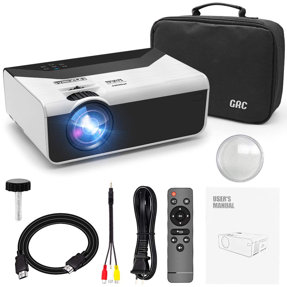 GRC Mini Projector, Portable WiFi Movie Projector with Synchronize Smart Phone Screen, 1080P and 200” Display Supported , Compatible with Android, iOS, TV Stick, HDMI, USB , AV for Home/ Outdoor Movie