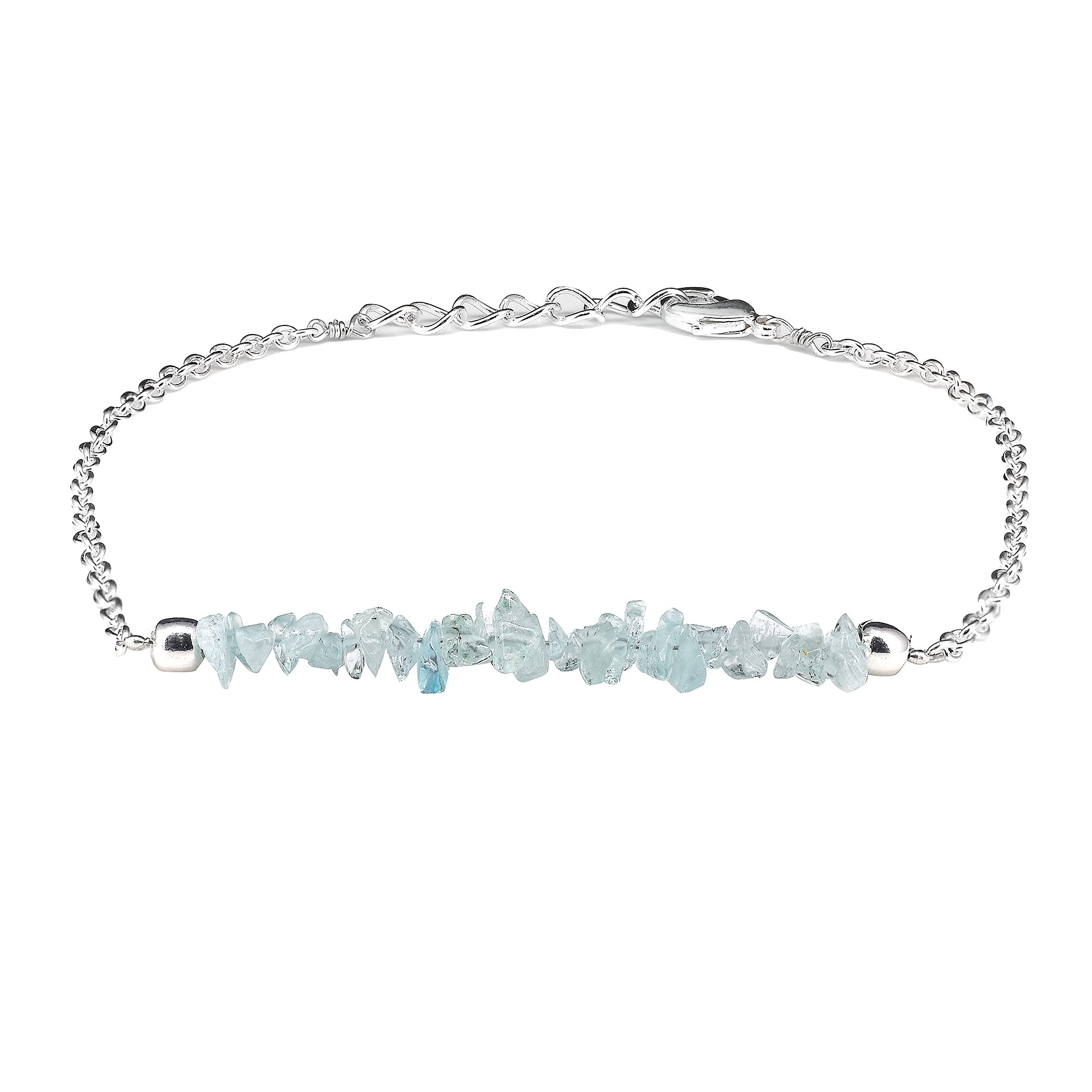 Gempires Natural Aquamarine Chips Bar Bracelet, March Birthstone, Energy Healing Crystals, Gift for Her, Gemstone Jewelry 8 inch (Aquamarine)